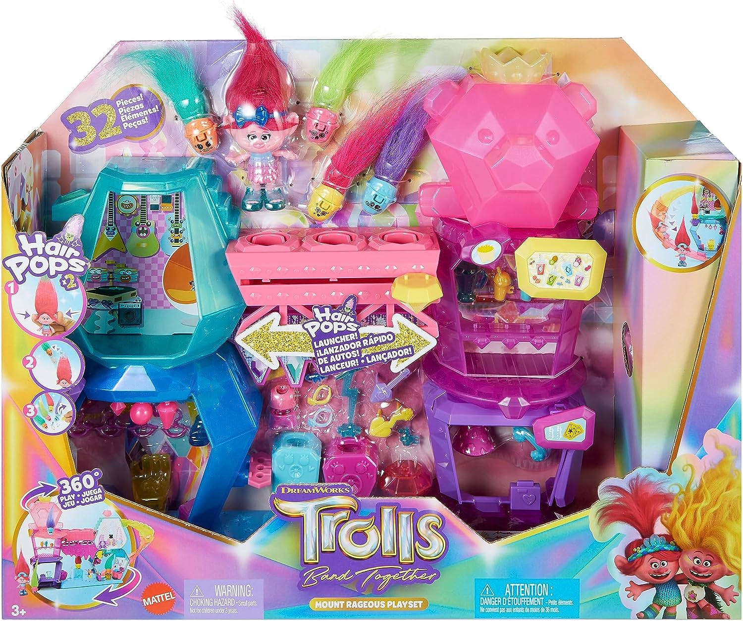 Trolls Band Together Mount Rageous Playset with Queen Poppy small doll ...