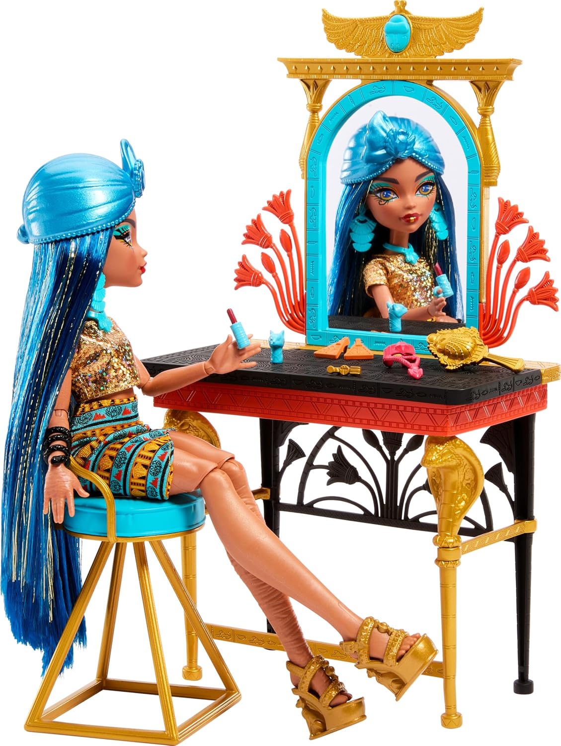 Monster High Cleo de Nile Self-Scare Day G3 doll vanity playset ...